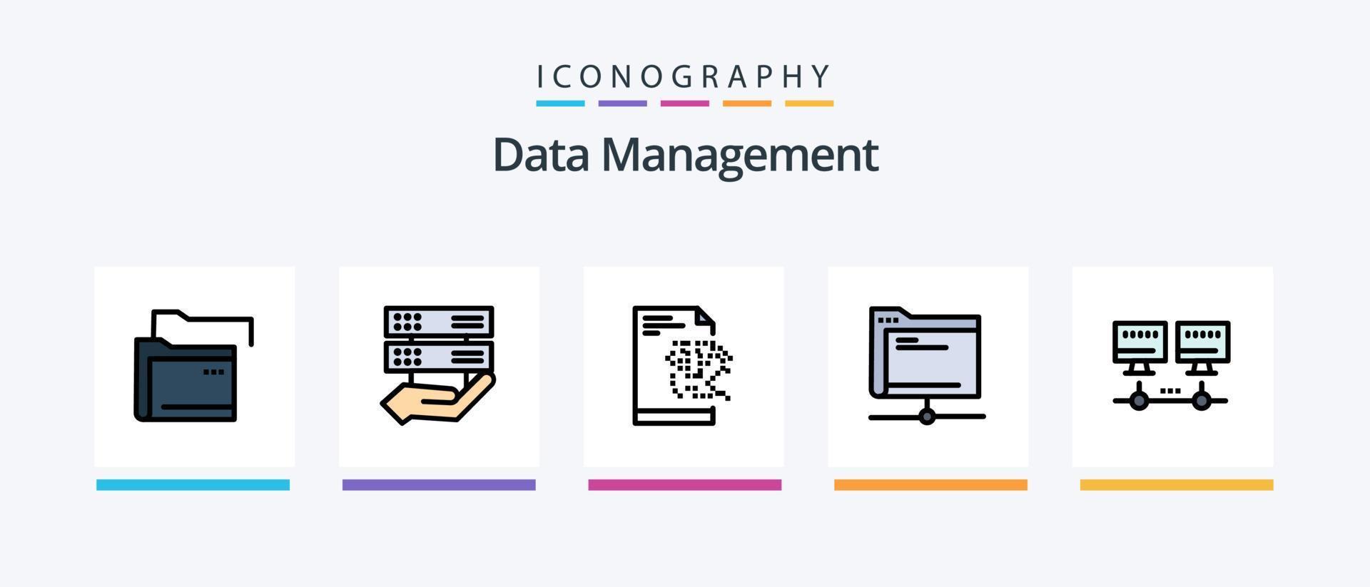 Data Management Line Filled 5 Icon Pack Including folder . funnel . database. mainframe ...
