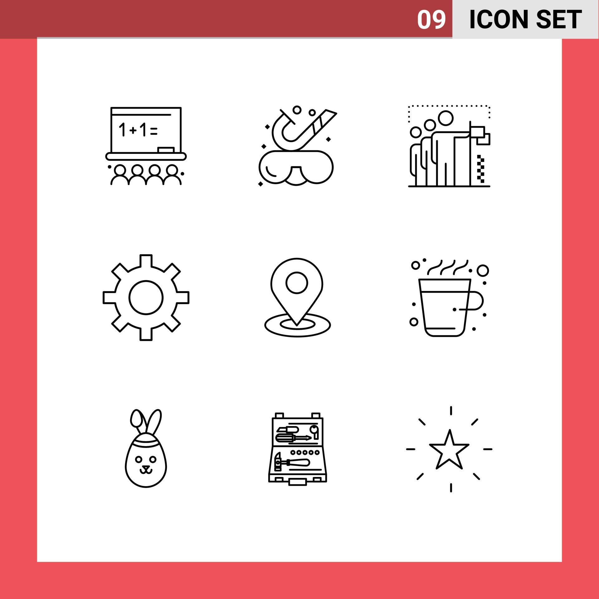 9 Universal Outlines Set For Web And Mobile Applications Map Gear Flag