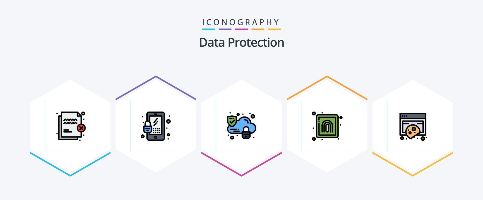 Data Protection 25 Filledline Icon Pack Including Data Compliance Cloud Security Finger