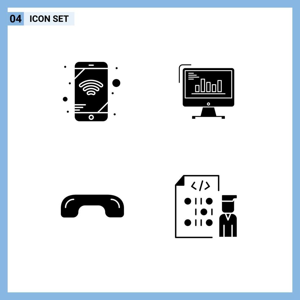 Mobile Interface Solid Glyph Set Of 4 Pictograms Of Mobile Trends Chart Computer Hang Editable