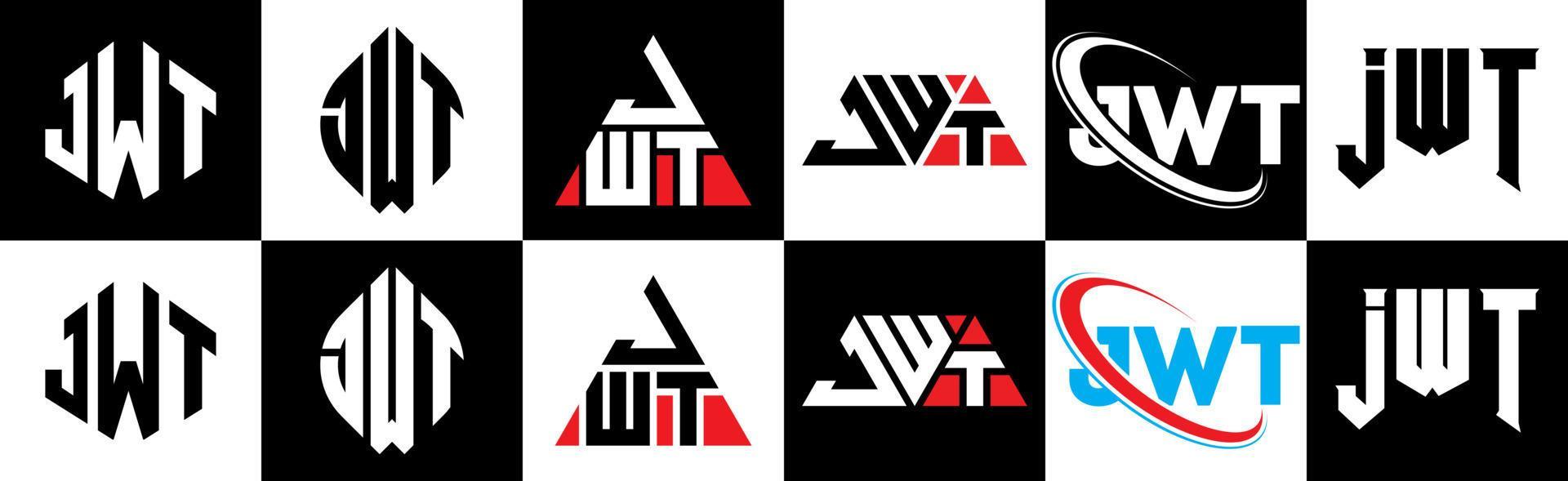 JWT letter logo design in six style. JWT polygon, circle, triangle ...