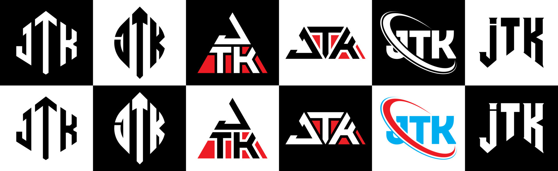 JTK letter logo design in six style. JTK polygon, circle, triangle, hexagon, flat and simple ...
