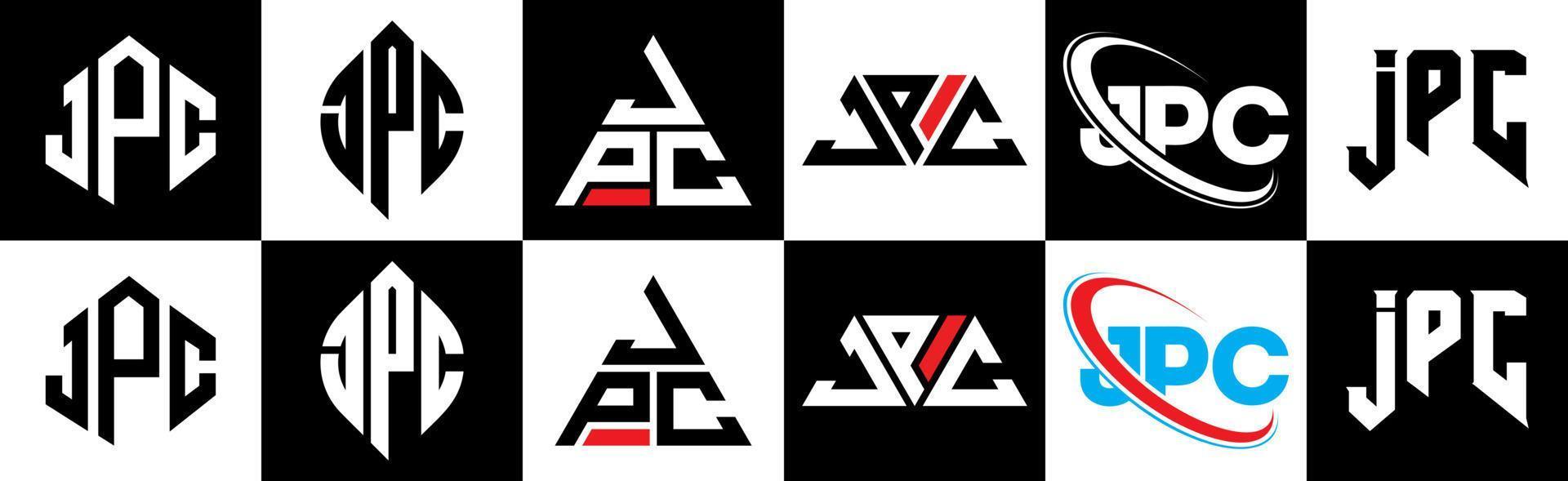 JPC letter logo design in six style. JPC polygon, circle, triangle, hexagon, flat and simple ...