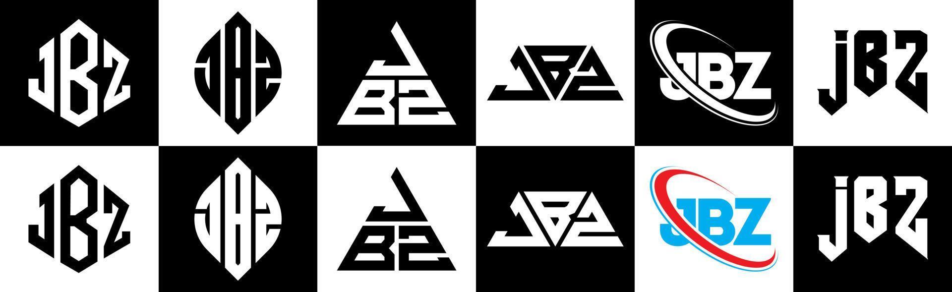 JBZ letter logo design in six style. JBZ polygon, circle, triangle, hexagon, flat and simple ...