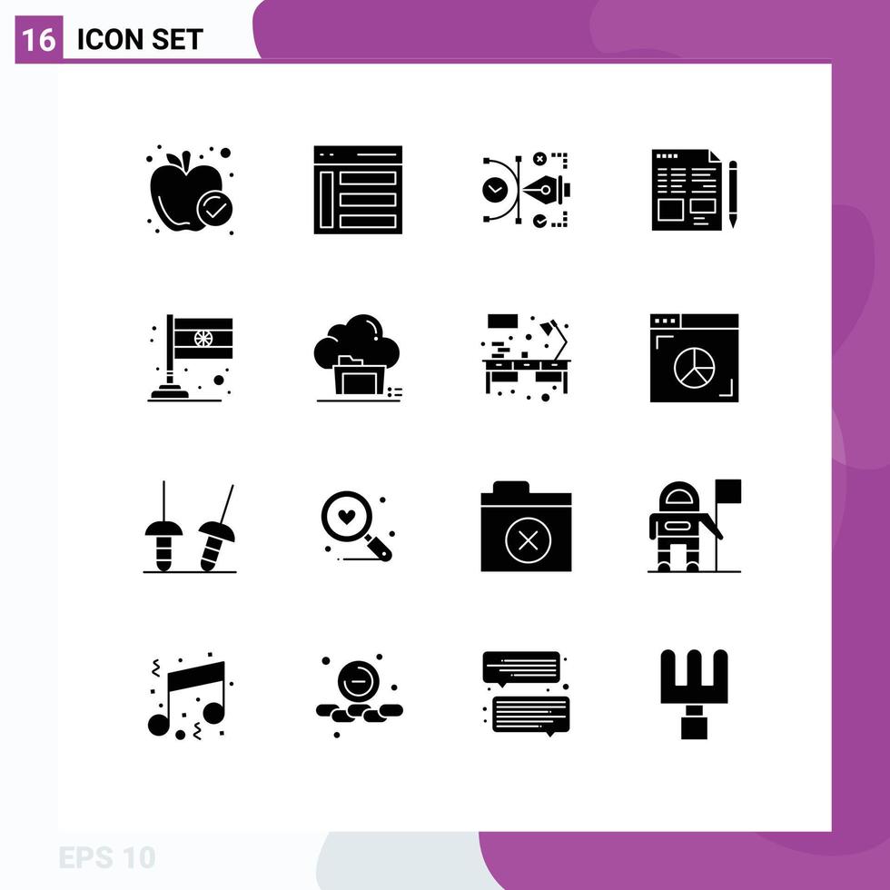 16 Thematic Vector Solid Glyphs and Editable Symbols of education text ...