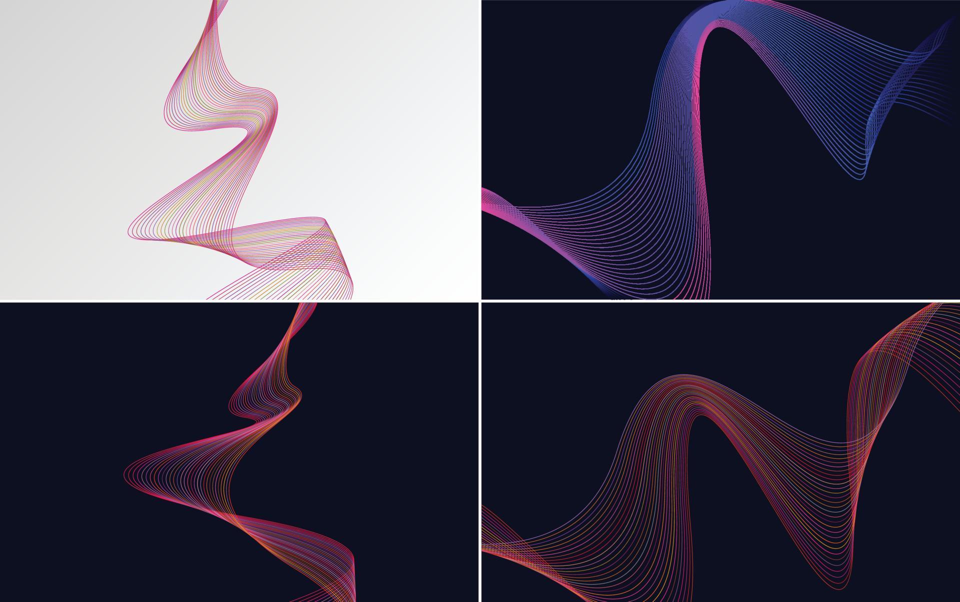 Set of 4 geometric wave pattern background Abstract waving line ...