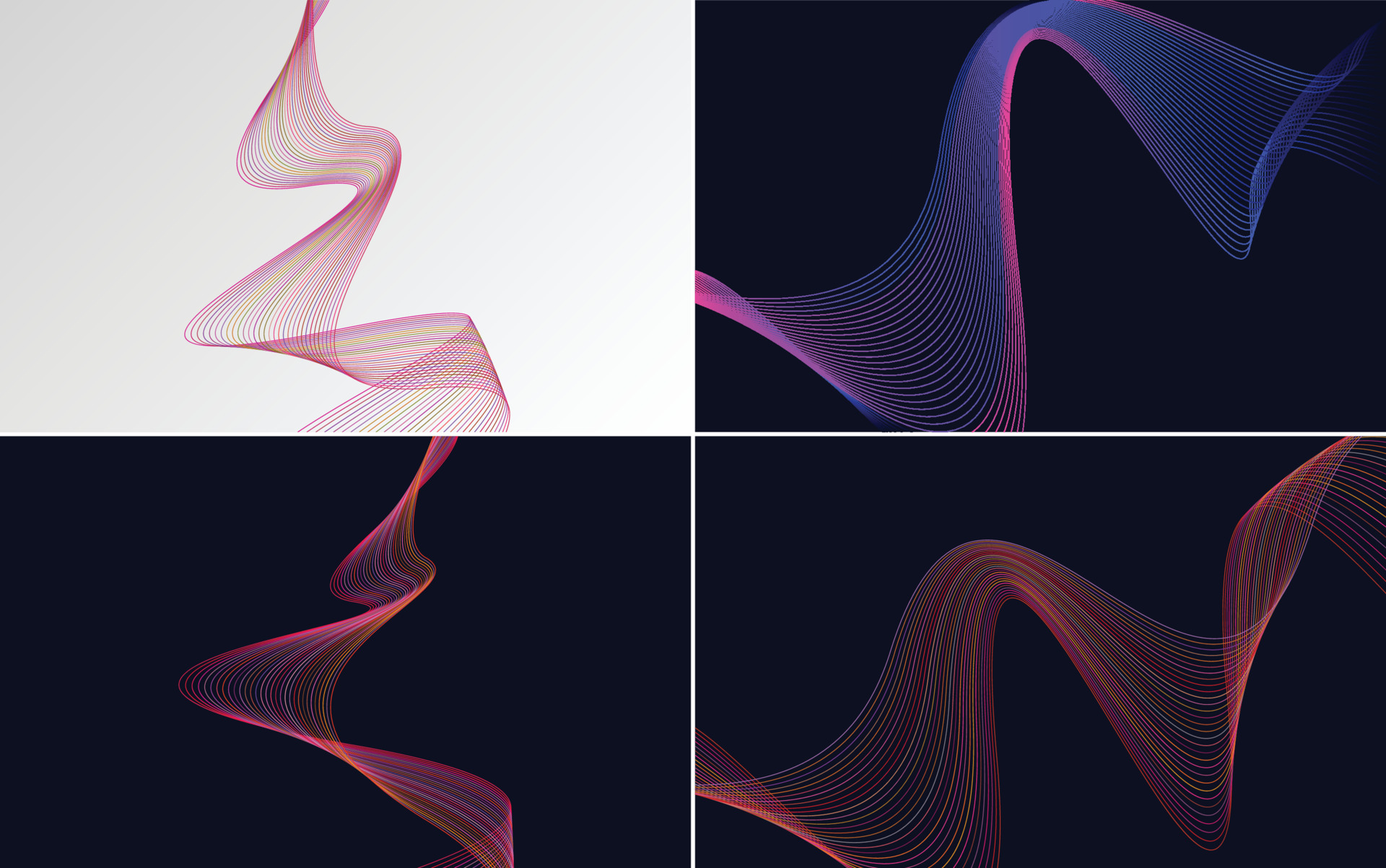 Set Of 4 Geometric Wave Pattern Background Abstract Waving Line