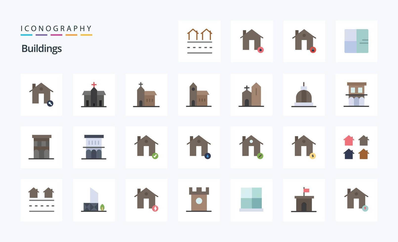 25 Buildings Flat color icon pack 17247881 Vector Art at Vecteezy