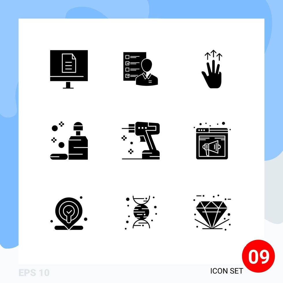 Set Of 9 Vector Solid Glyphs On Grid For Touch Mobile Employee Hand Skills Editable Vector
