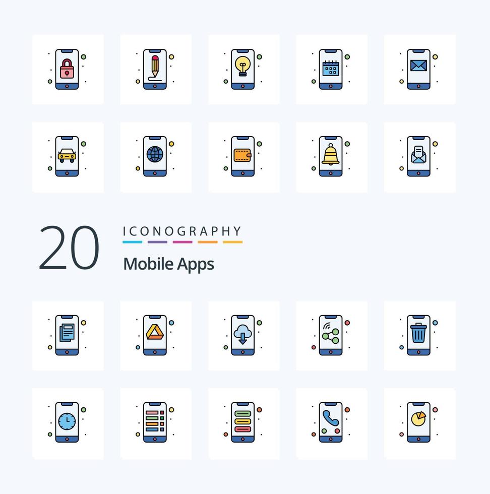 20 Mobile Apps Line Filled Color icon Pack like mobile contact app app mobile 17249385 Vector ...