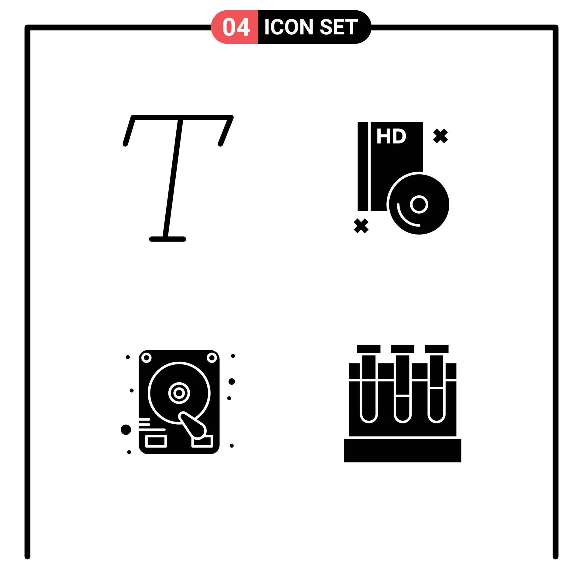 Set of 4 Vector Solid Glyphs on Grid for font hard disk cd dvd tubs Editable Vector Design ...