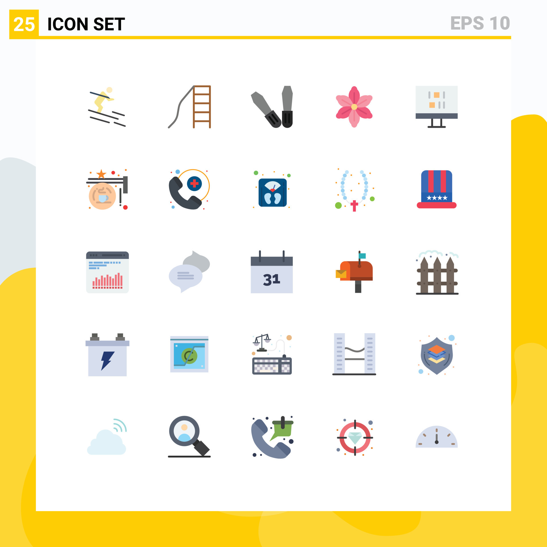 Pack of 25 creative Flat Colors of board data mechanic computer nature ...