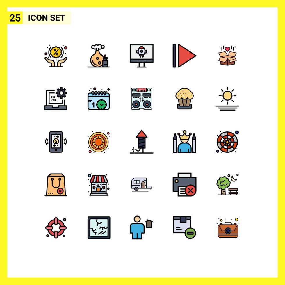 Mobile Interface Filled Line Flat Color Set Of 25 Pictograms Of Coding Surprize Computer
