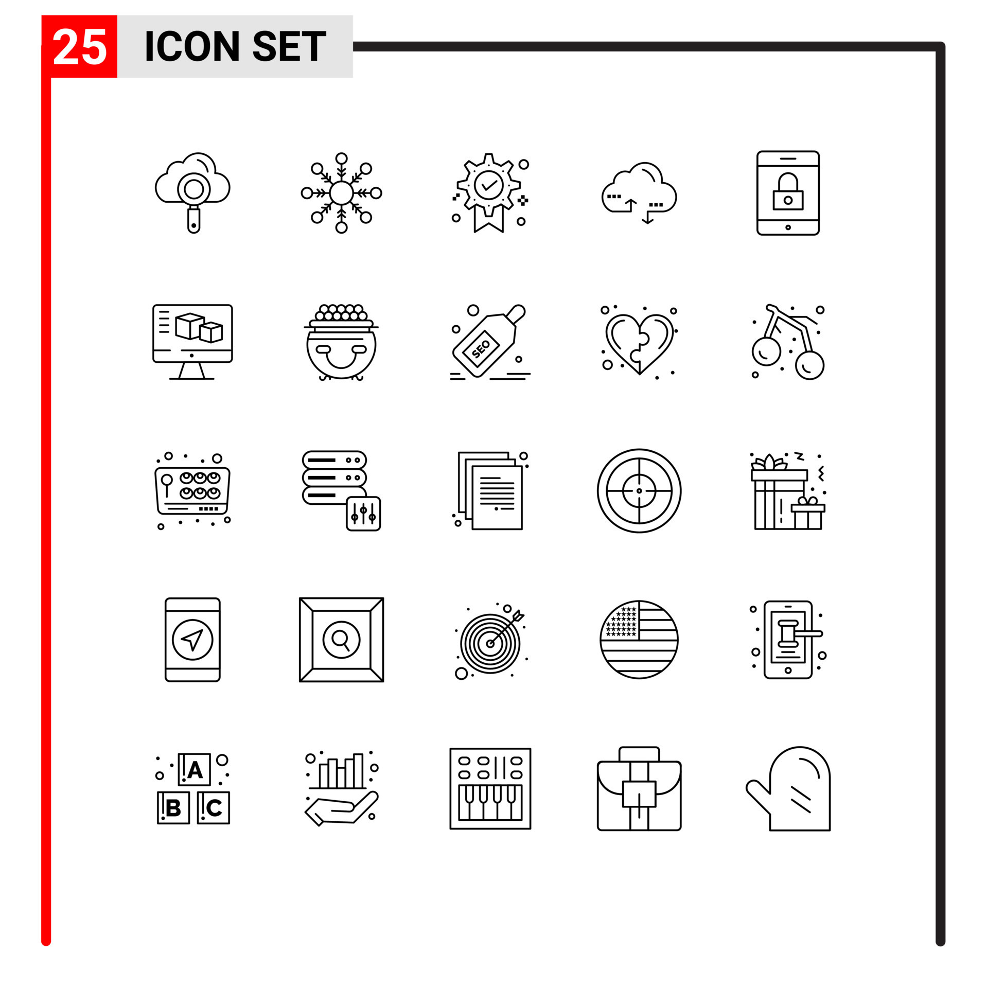 Pack Of 25 Creative Lines Of Mobile Encryption Badge Data Computing Editable Vector Design