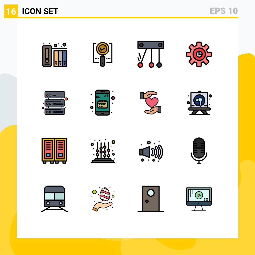 16 Universal Flat Color Filled Line Signs Symbols of servers setting search gear graph Editable ...