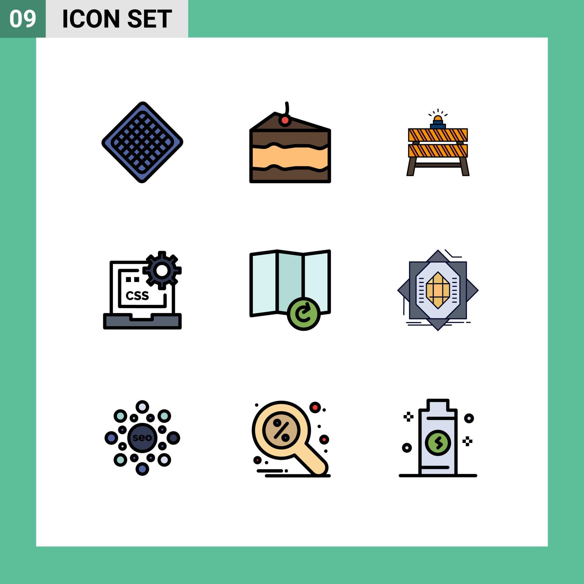 Set Of 9 Modern Ui Icons Symbols Signs For Development Css Barrier Coding Road Editable Vector