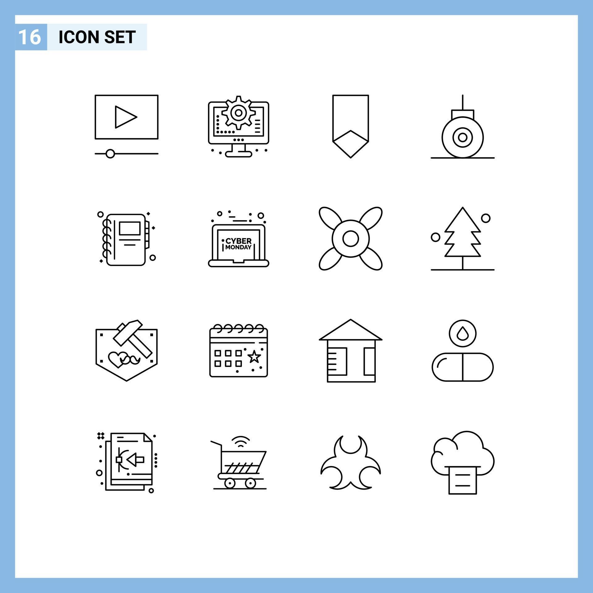 16 User Interface Outline Pack of modern Signs and Symbols of notepad ...