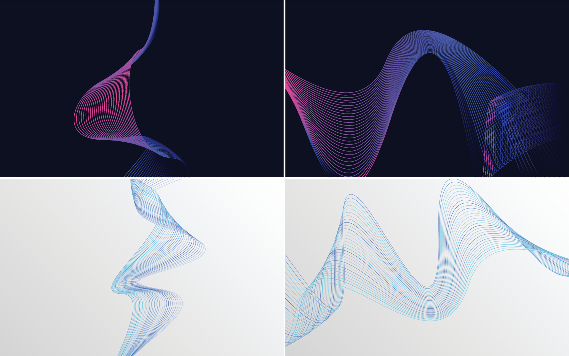 Set of 4 geometric wave pattern background Abstract waving line ...