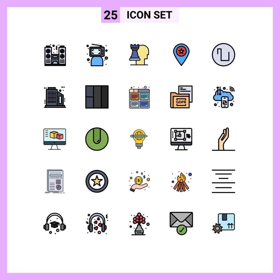 Mobile Interface Filled Line Flat Color Set Of 25 Pictograms Of Pin Map Person Location