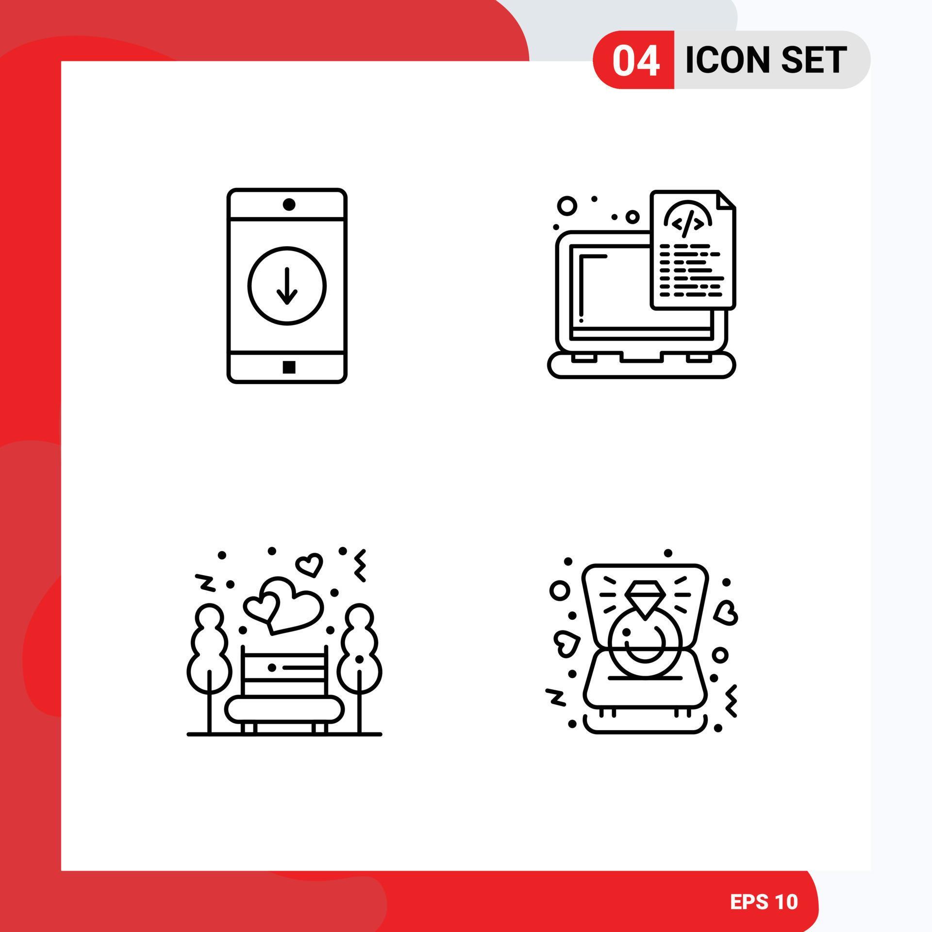Mobile Interface Line Set of 4 Pictograms of application coding down ...