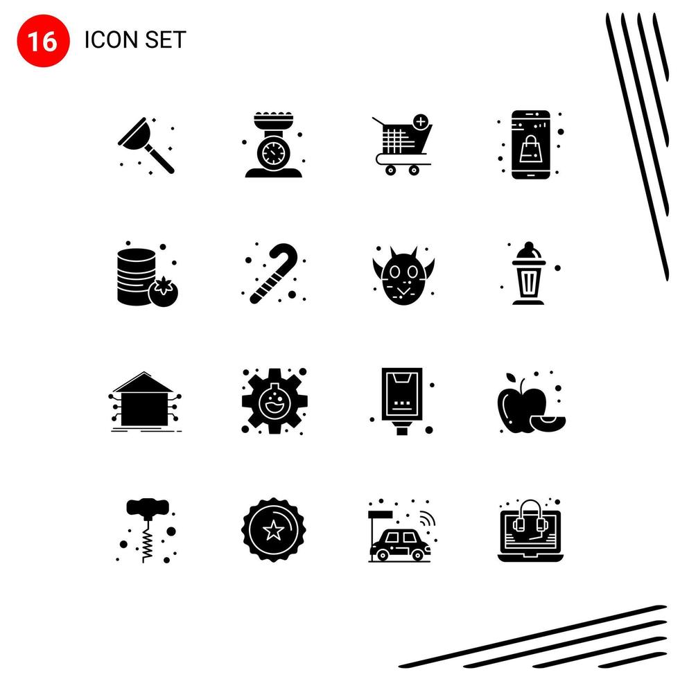 User Interface Pack of 16 Basic Solid Glyphs of canned shopping scale plain shopping Editable ...
