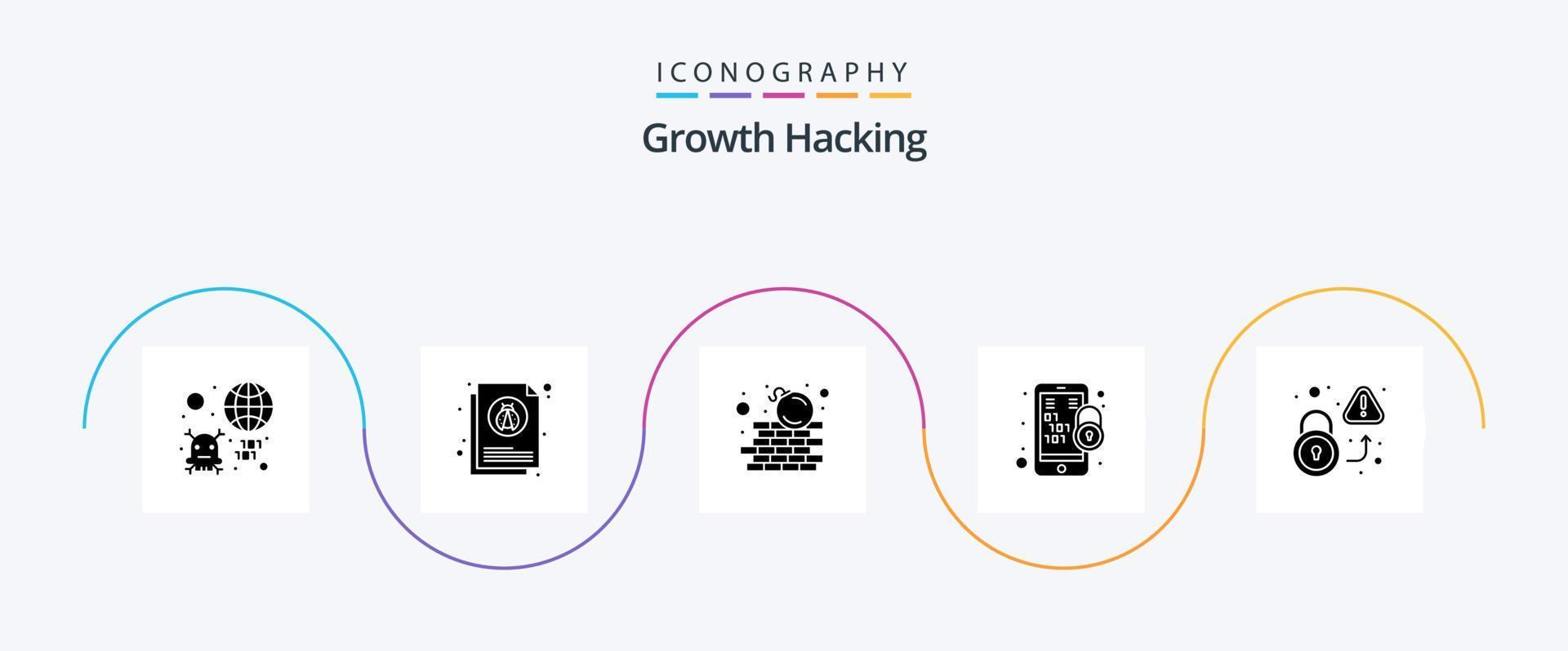 Hacking Glyph 5 Icon Pack Including Mobile Encryption Insect Binary