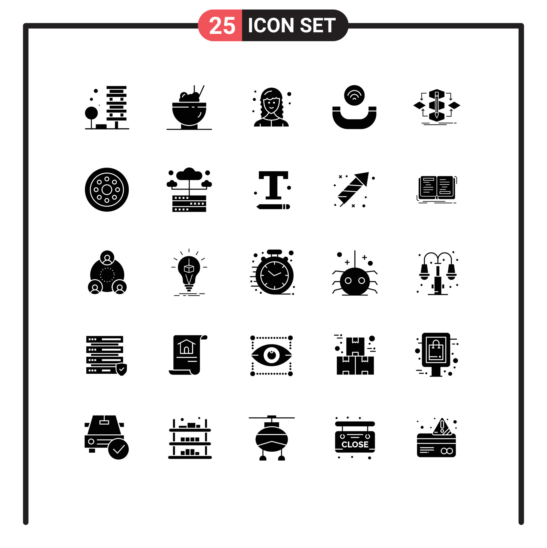 Set of 25 Modern UI Icons Symbols Signs for method algorithm developer ring call Editable Vector ...