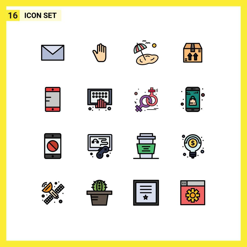 Set Of 16 Vector Flat Color Filled Lines On Grid For Apps Cell Palm Mobile Ecommerce Editable