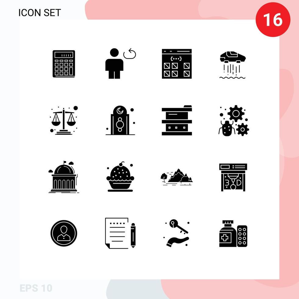 Modern Set of 16 Solid Glyphs Pictograph of personal interface human development coding Editable ...