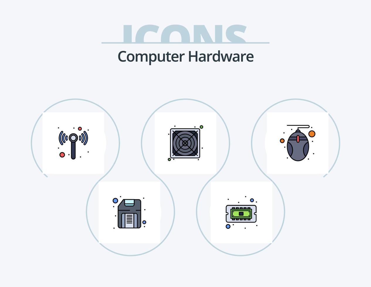 Computer Hardware Line Filled Icon Pack 5 Icon Design. . cpu. wifi. computer. projector 17253653 ...