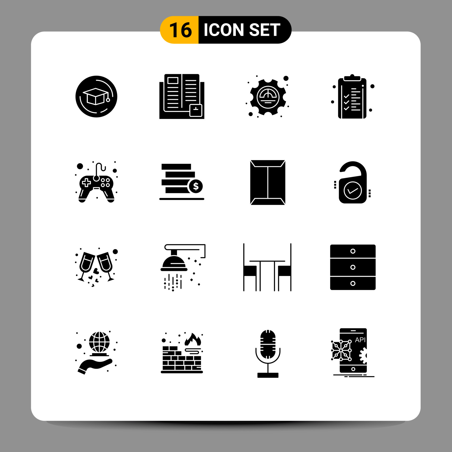 Set Of 16 Modern Ui Icons Symbols Signs For Controller Finance Efficiency Clipboard Business