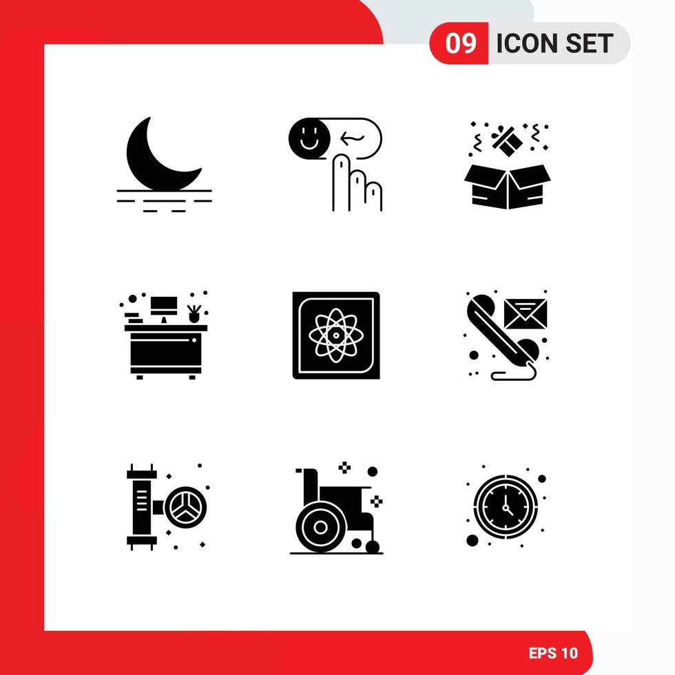 Pictogram Set of 9 Simple Solid Glyphs of data computer birthday computation interior Editable ...