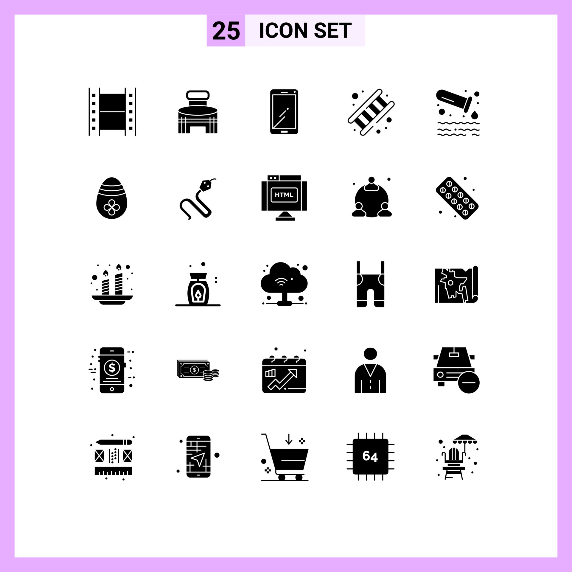 User Interface Pack Of 25 Basic Solid Glyphs Of Service Fireman Stadium Fire Huawei Editable