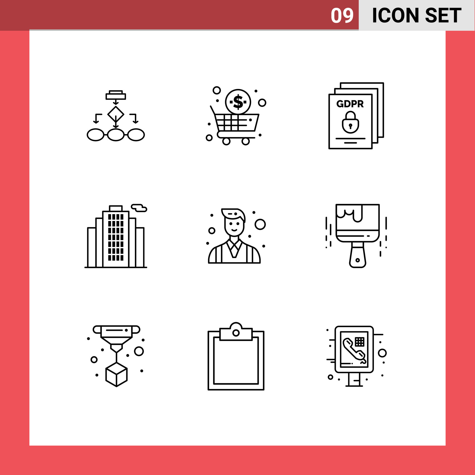User Interface Pack Of 9 Basic Outlines Of Estate Secure Cart Protect Gdpr Editable Vector