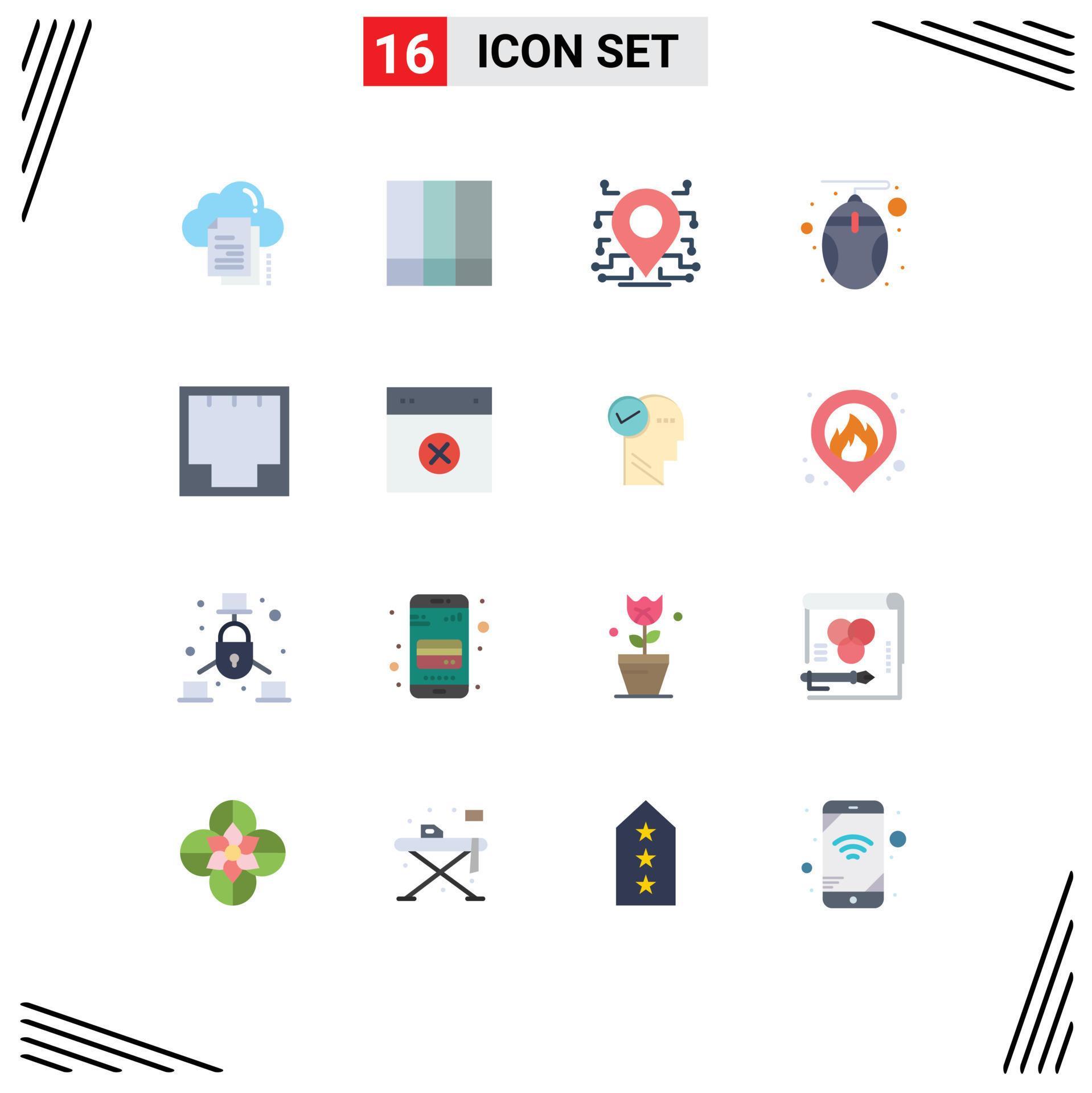 Editable Vector Line Pack Of 16 Simple Flat Colors Of Connection Mouse Lines Hardware Security