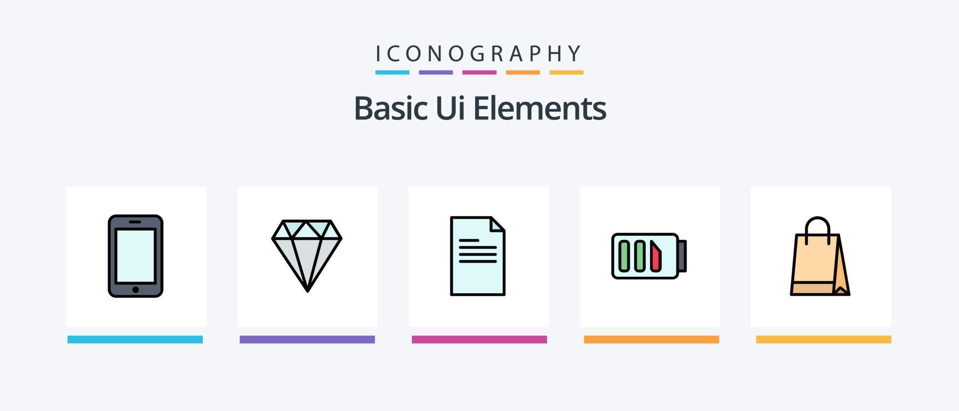 Basic Ui Elements Line Filled 5 Icon Pack Including Warning Alert