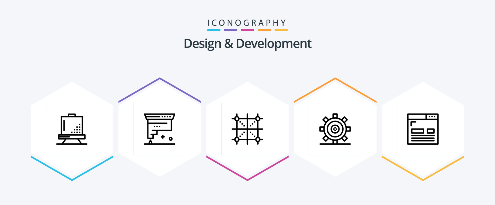 Design and Development 25 Line icon pack including development. coding ...