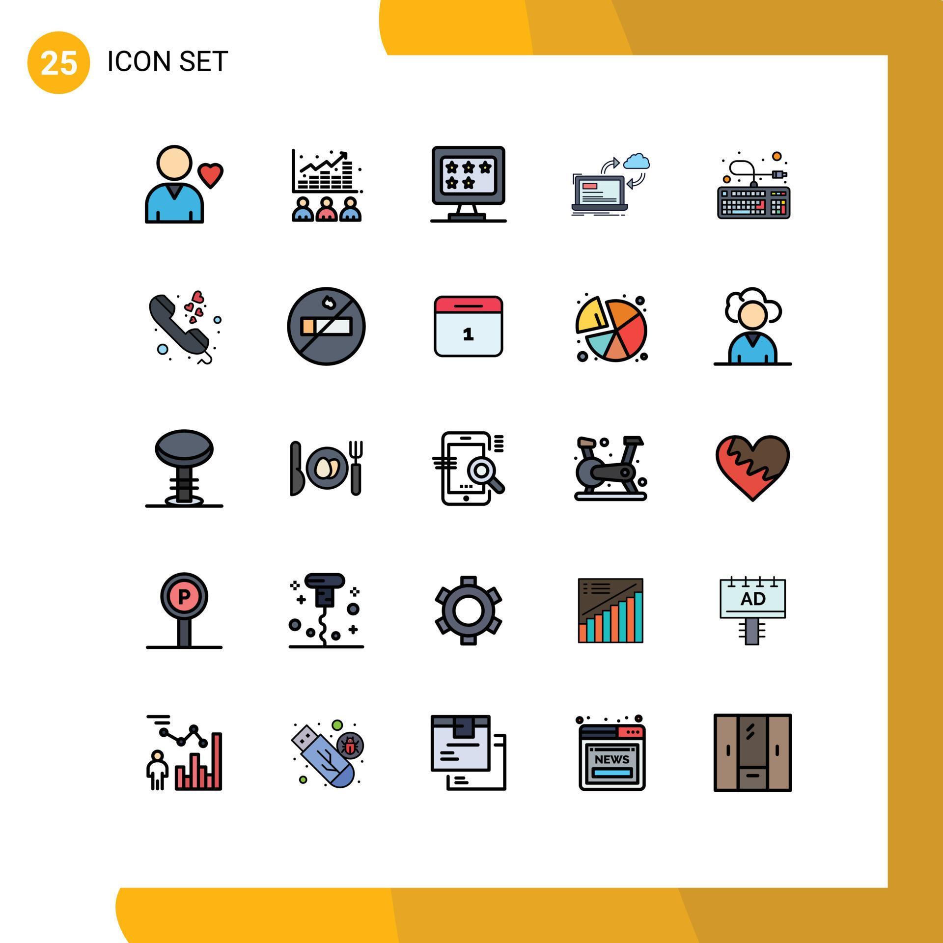 25 Universal Filled line Flat Color Signs Symbols of computer dashboard ...