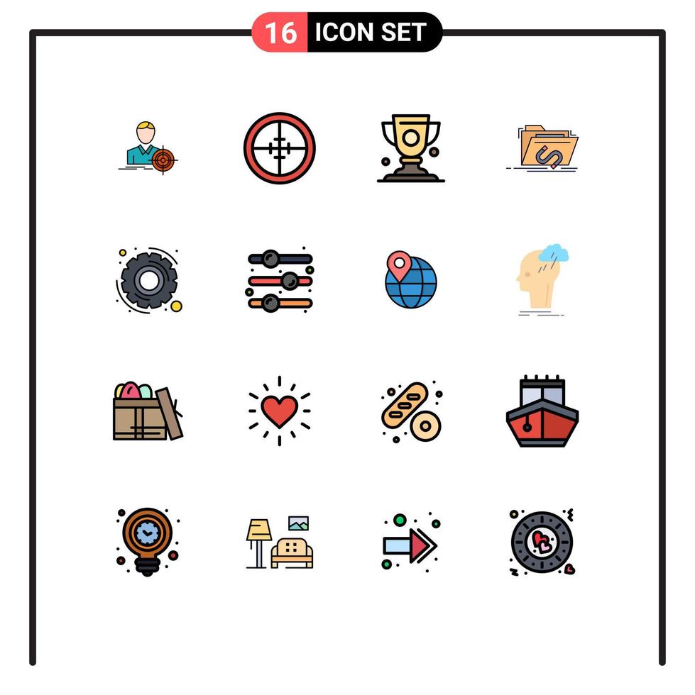 Mobile Interface Flat Color Filled Line Set Of 16 Pictograms Of Software File Target Exploit