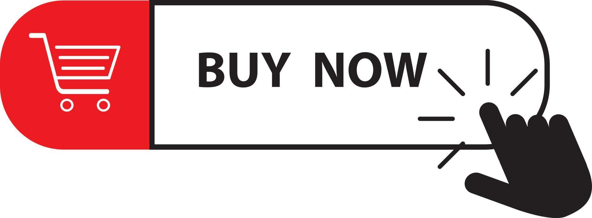 Buy now red button with hand cursor. Button hand pointer clicking. Click here banner with shadow ...