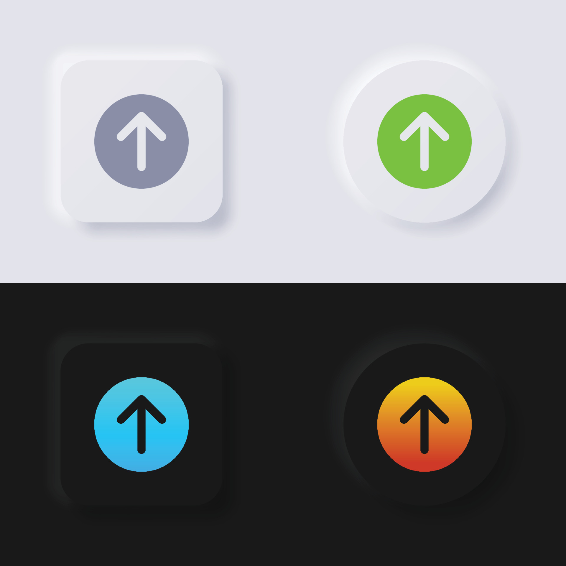 Upload button, Arrow Icon set, Multicolor neumorphism button soft UI ...