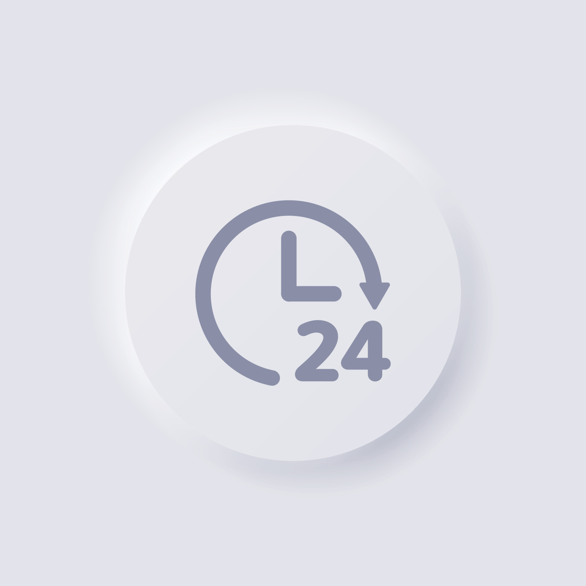 Circular arrow icon with Number 24 hour, White Neumorphism soft UI Design for Web design ...