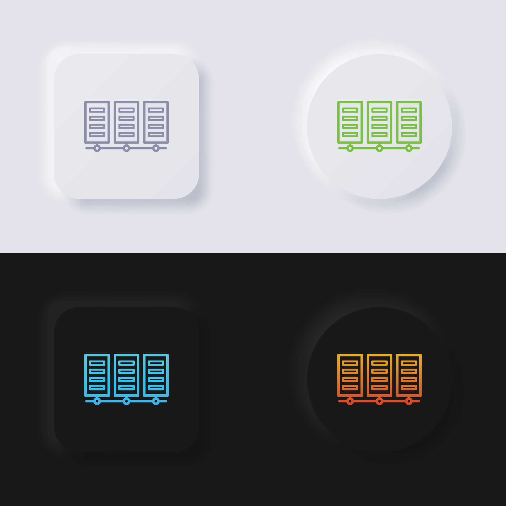 Server Icon Set Multicolor Neumorphism Button Soft Ui Design For Web