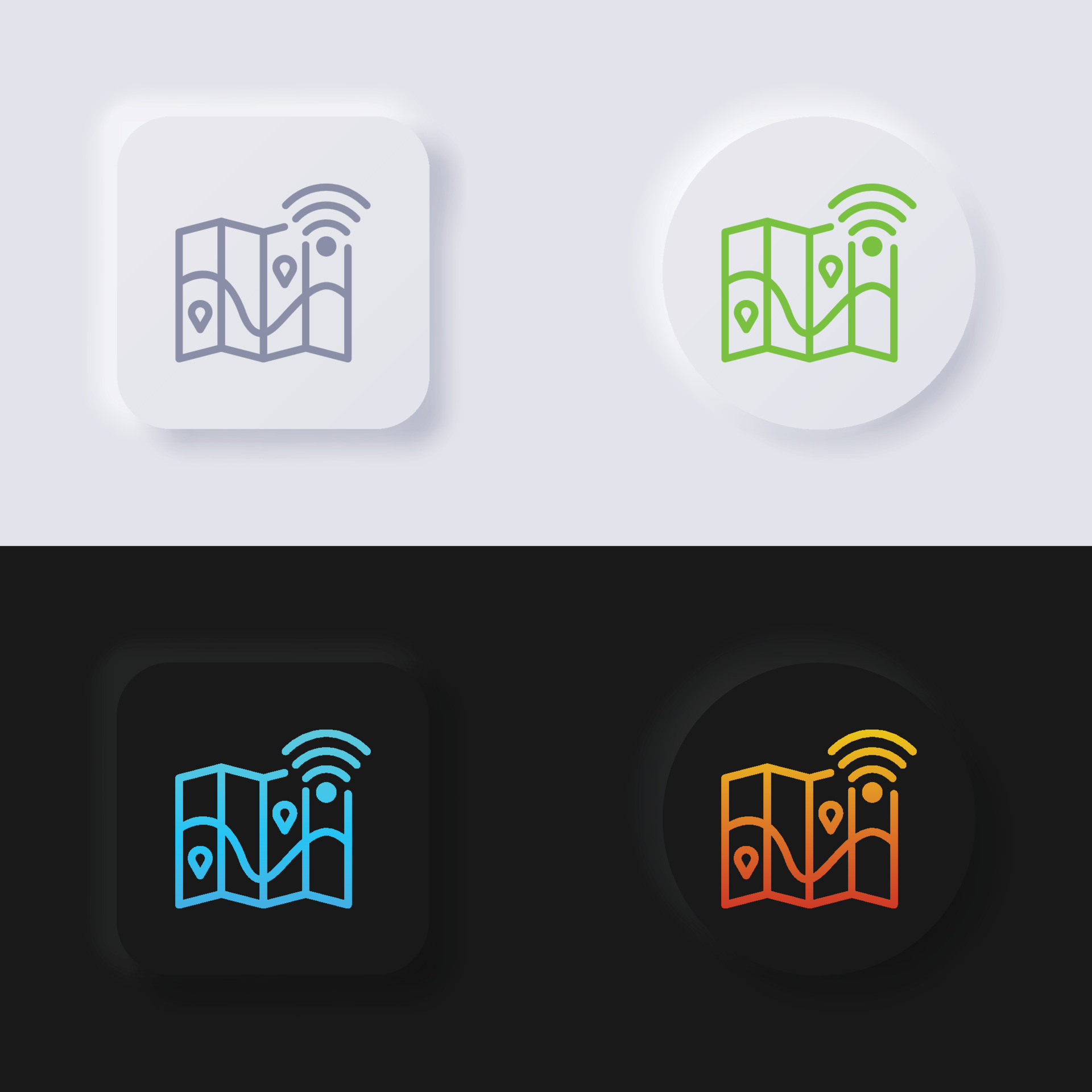 Map Button Icon Set Multicolor Neumorphism Button Soft Ui Design For
