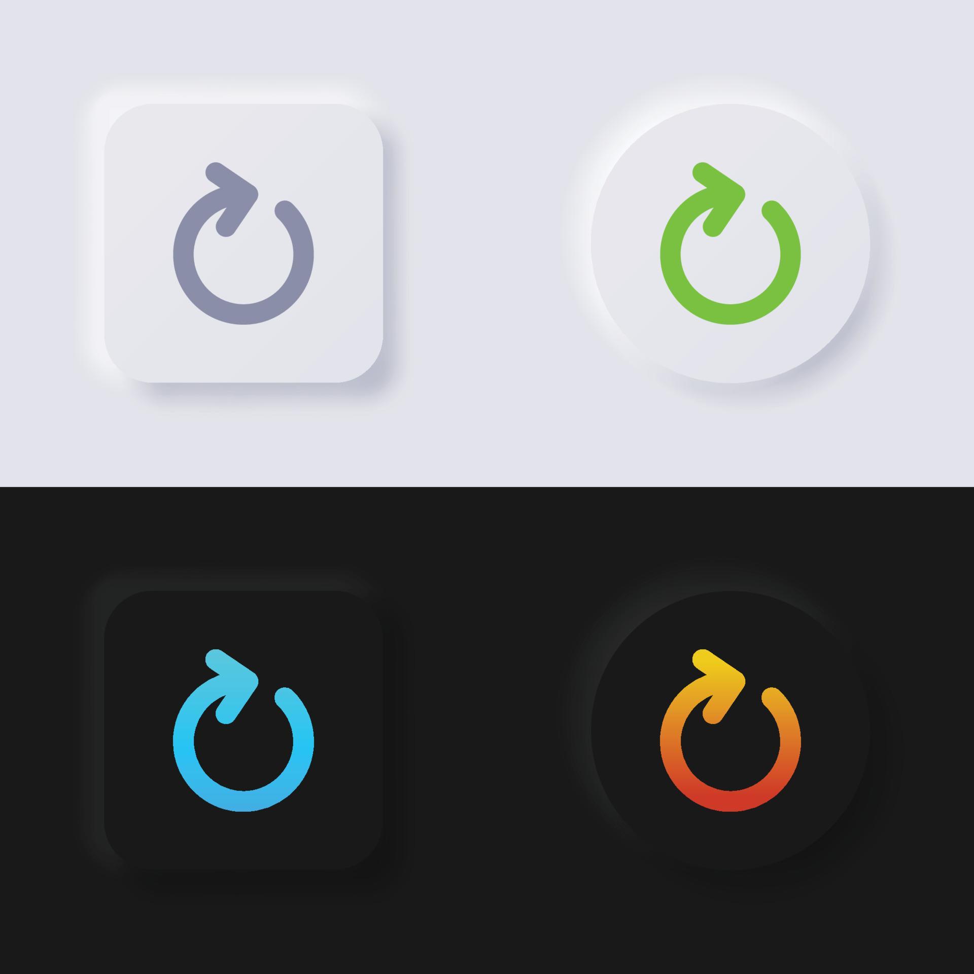 Circular arrow button icon, Reload button Icon set, Multicolor neumorphism button soft UI Design ...