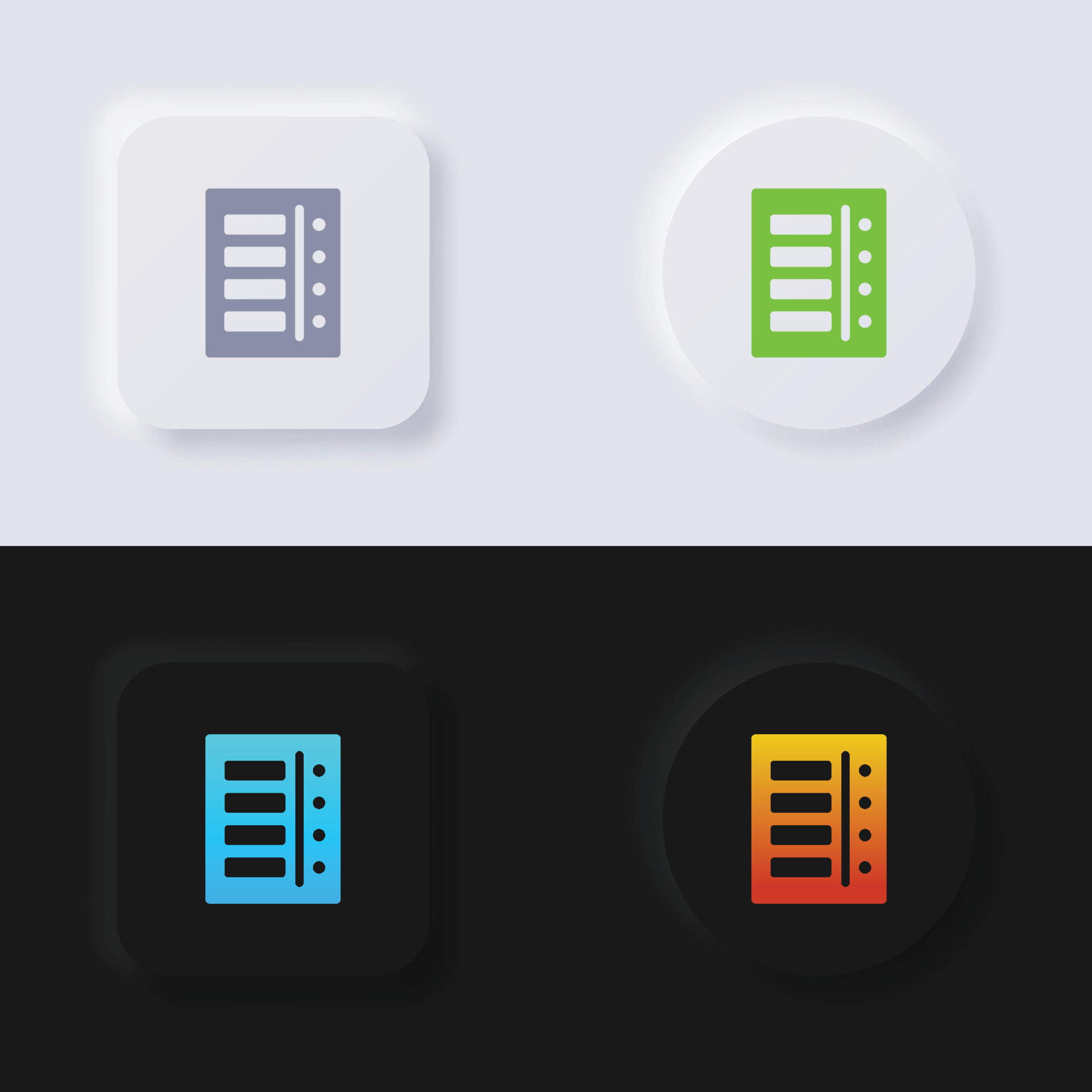 Server Icon Set Multicolor Neumorphism Button Soft Ui Design For Web