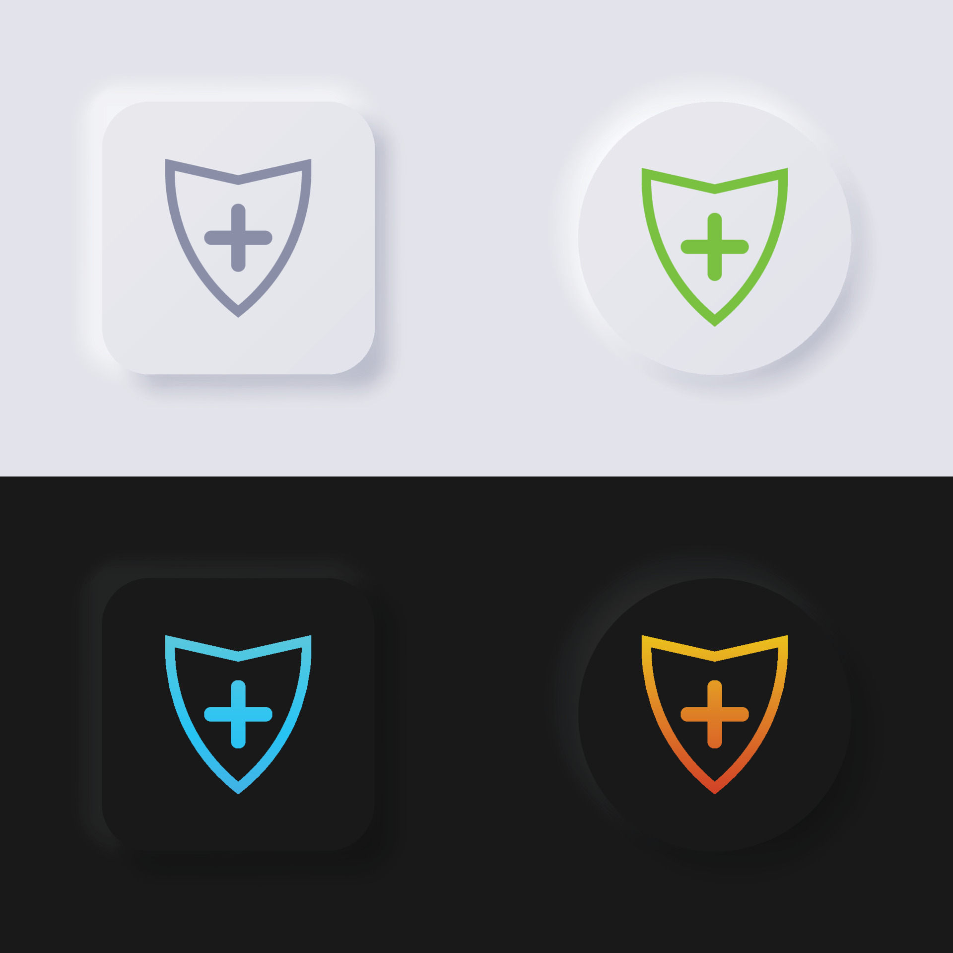 Shield Icon Set Multicolor Neumorphism Button Soft Ui Design For Web