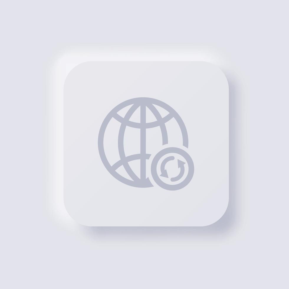 Globe icon with circular rotation arrow symbol, White Neumorphism soft UI Design for Web design ...