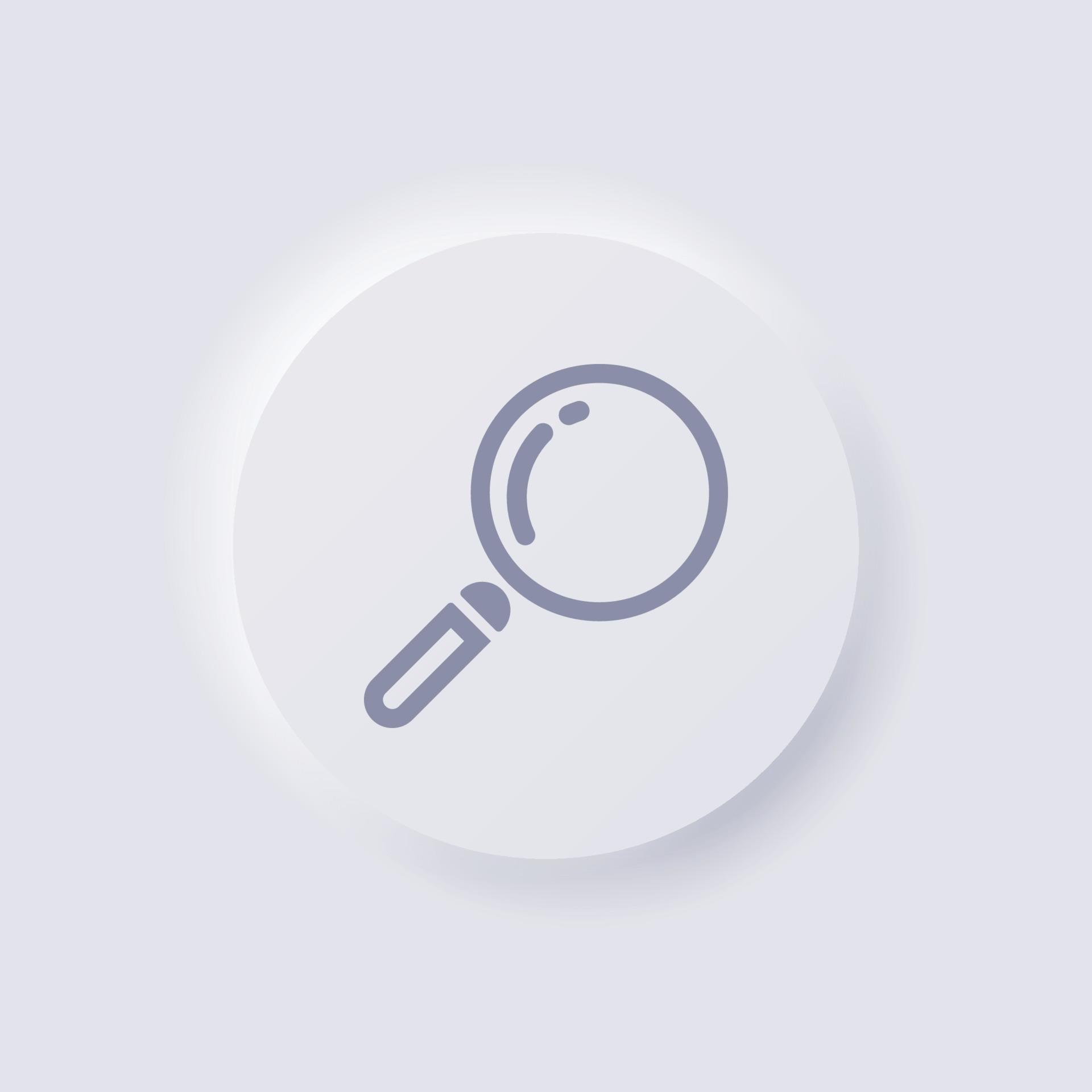 Magnifying Glass icon, White Neumorphism soft UI Design for Web design, Application UI and more ...