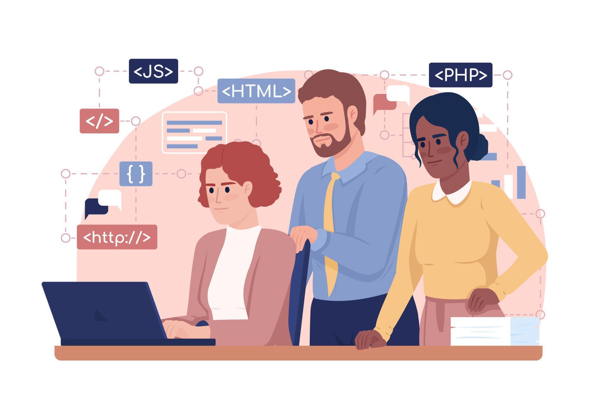 Software Developers Teamwork 2d Vector Isolated Illustration